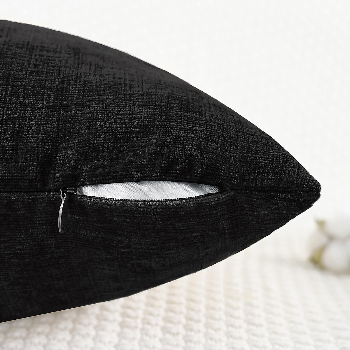 CaliTime Throw Pillow Covers Decorative 18 X 18 Inches Pack of 2 Cozy Chenille Cushion Cases for Couch Sofa Bed Living Room Home Black