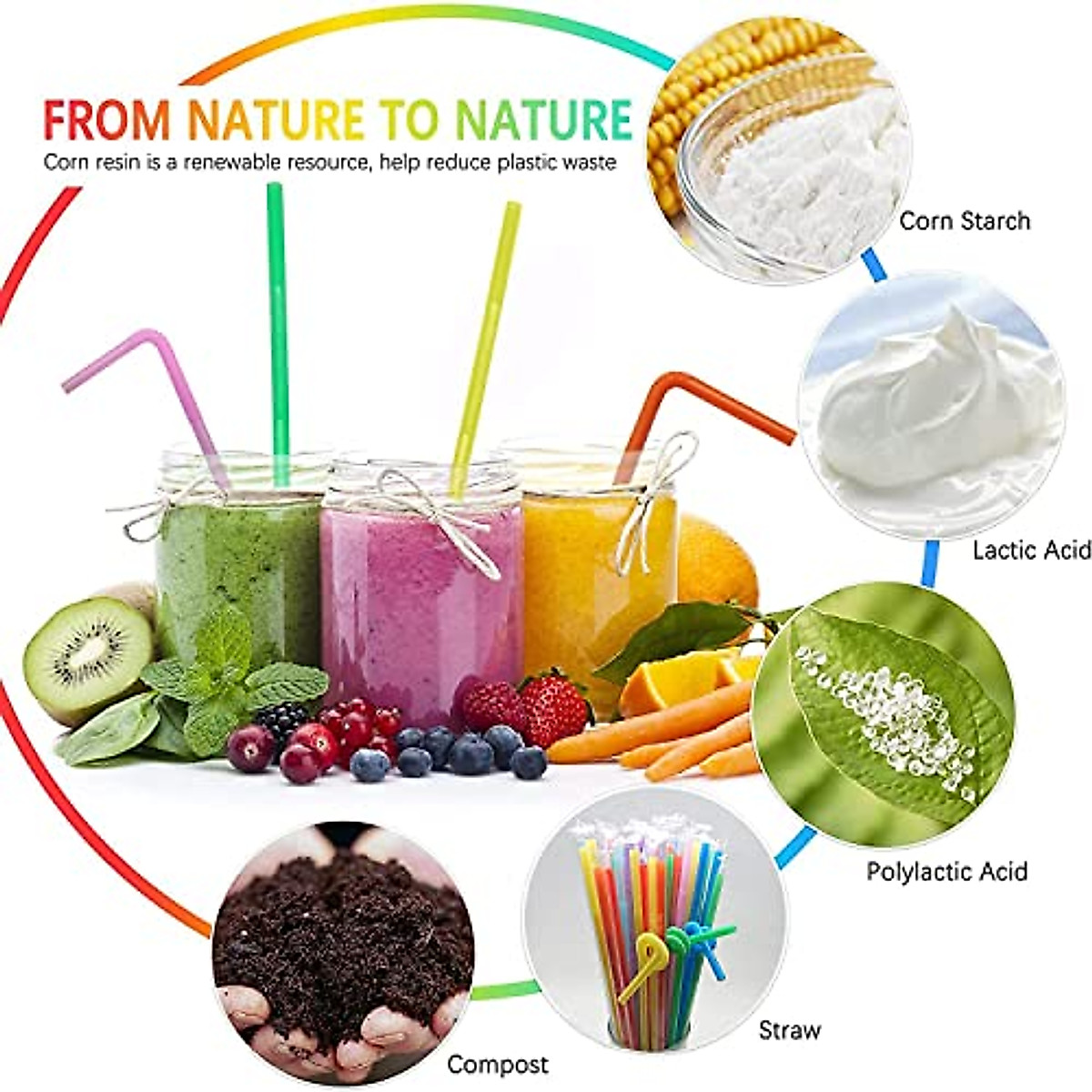 200 Pcs 10.2 Inch Colorful Flexible Drinking Straws, Individual Package Disposable Plastic Fancy Straws.