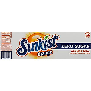 Sunkist Zero Sugar Orange Soda, 12 fl oz cans, 12 pack