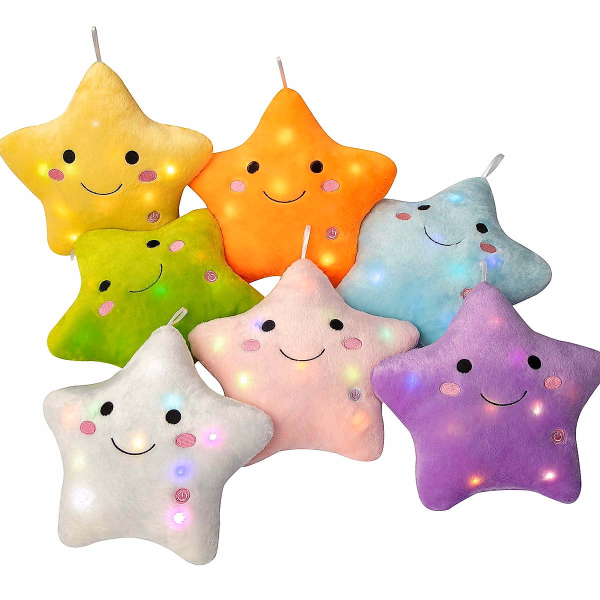 DearSun 13''Creative Twinkle Star Colorful Night Light Plush Pillows Light up Night Stuffed Toys Perfect for Birthday Christmas Holiday Valentines (Yellow)