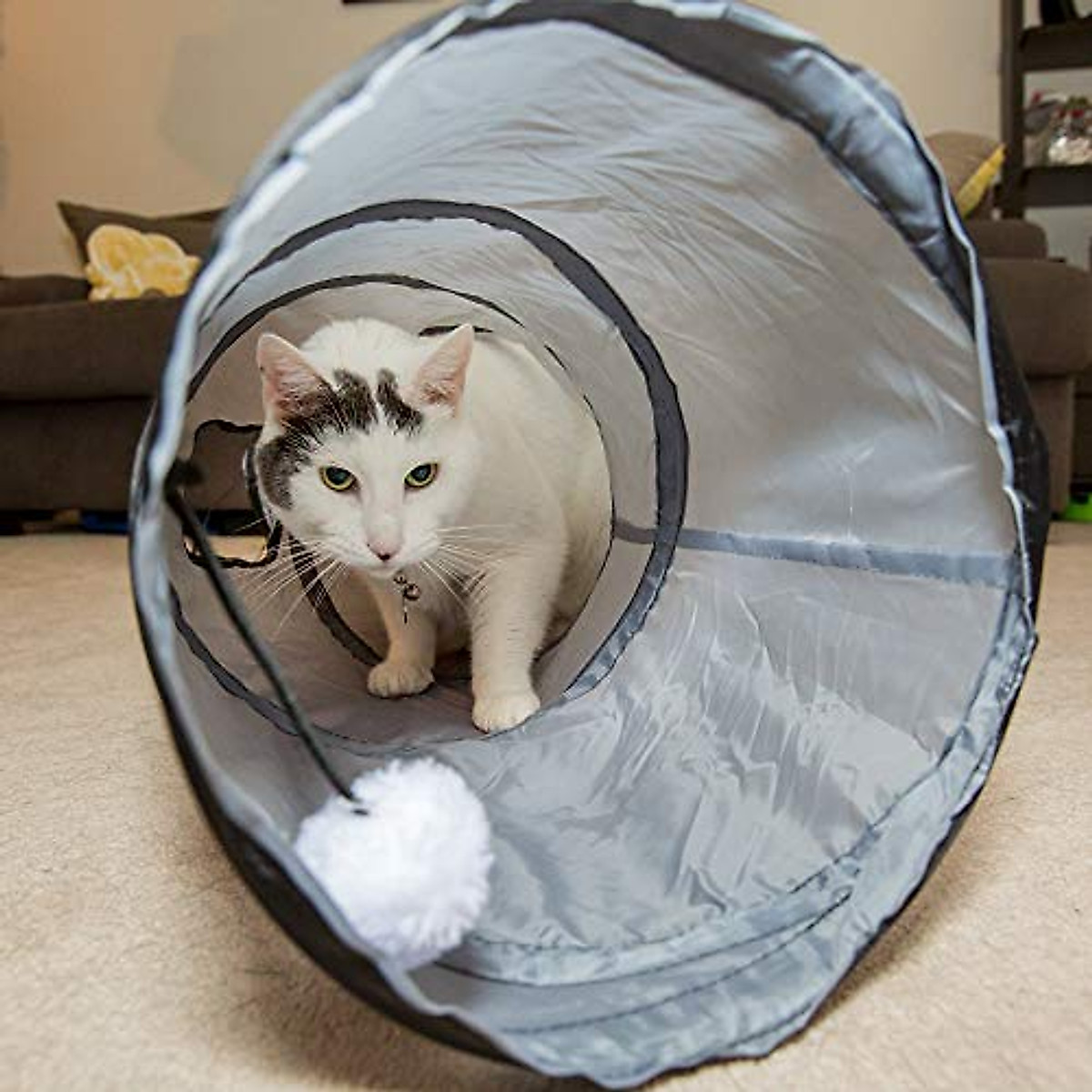 PetLike S Way Cat Tunnel Collapsible Pop-up Pet Tube Hideaway Play Toy with Ball (S-Way, Grey)