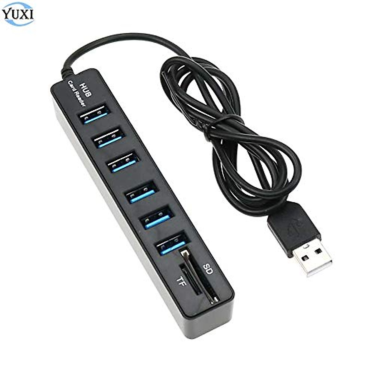 Lysee Data Cables - YuXi USB Hub 2.0 Multi USB 2.0 Hub USB Splitter High Speed 6 Ports Hab TF SD Card Reader All in One for PC Computer Accessories - (Color: Black)