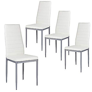 Giantex Set of 4 PU Leather Dining Side Chairs with Padded Seat Foot Cap Protection Stable Frame Heavy Duty High Back Design Dining Chairs for Kitchen Dining Room Home Furniture, White