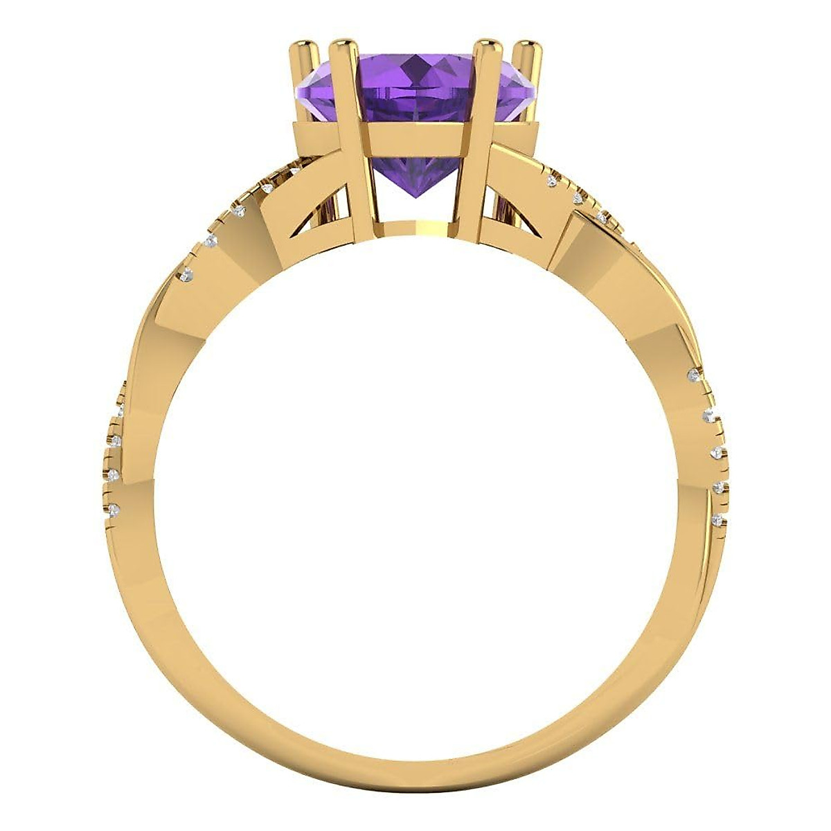 Clara Pucci 2.19ct Heart Cut Criss Cross Solitaire Halo Natural Amethyst Designer Anniversary Bridal Engagement Ring 14k Yellow Gold 6.25