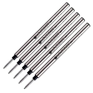 5 pack - Monteverde Capless Rollerball Pen Refills Compatible With Pelikan Rollerball Pens, Medium (Bulk Packed) (Black)