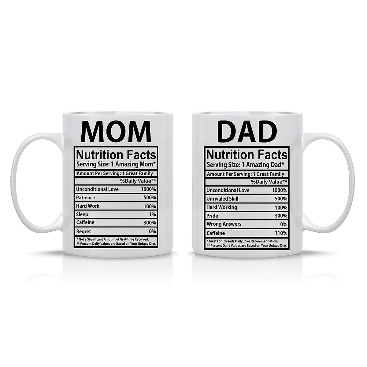 AW Fashions Mom & Dad Nutritional Facts 11oz White Ceramic Funny Couple Coffee Mugs Set For Husband and Wife Him And Her Gifts Mr & Mrs Gift Anniversary Mom and Dad Present Tea Cup
