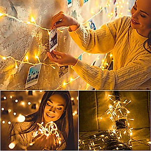 33FT 100 LED Battery Operated String Lights, IP65 Waterproof Outdoor Fairy Lights with 8 Lighting Modes, Timer and Memory Program Perfect for Christmas Wedding Party Bedroom Garden Patio - Warm White
