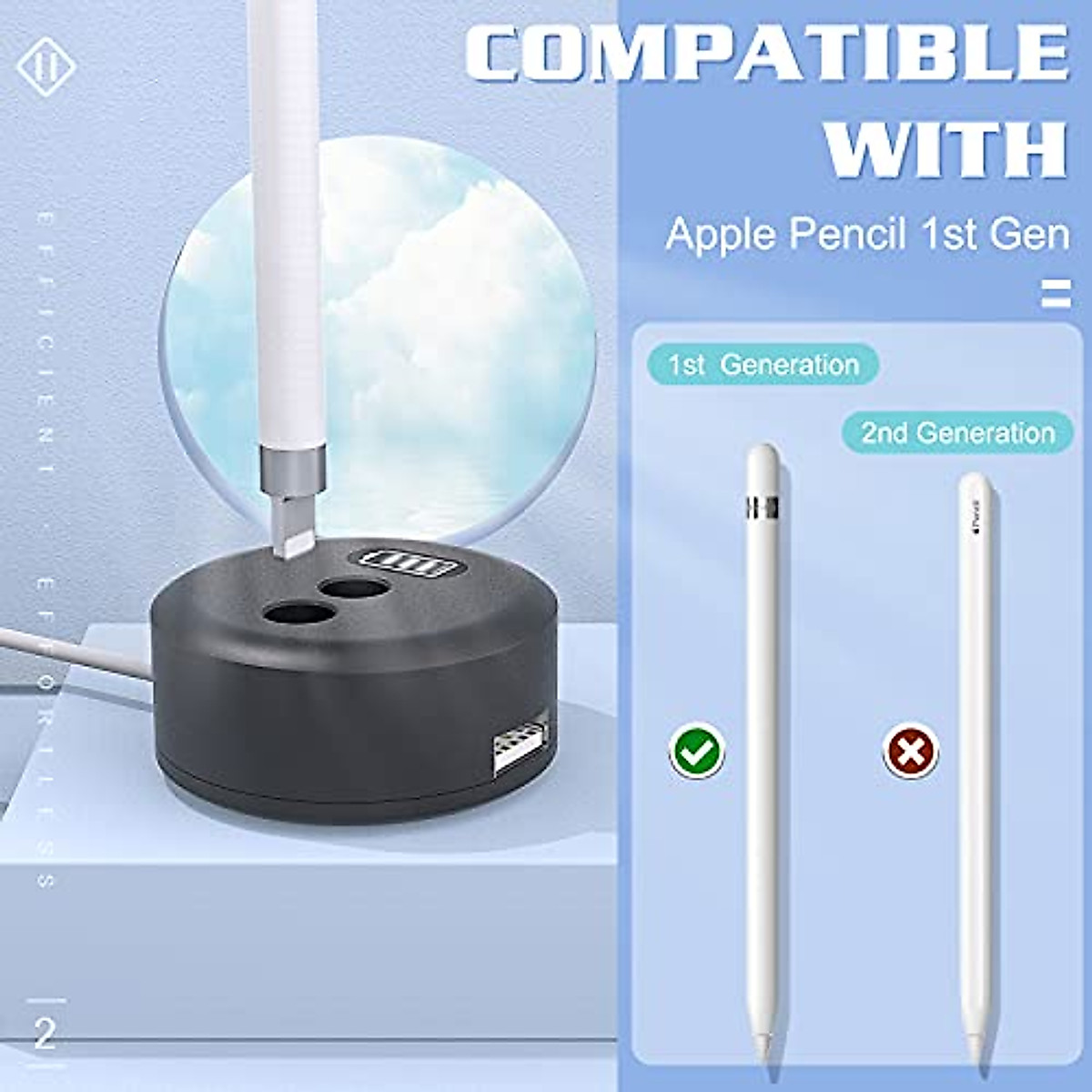 TiMOVO Charging Stand Compatible with iPencil 1st Generation, iPad Pencil Charger with Display Screen, iPad Pen Charging Adapter with 1.2A USB Port, Black