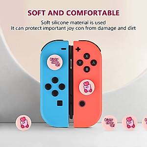 DLseego Cheer Up 4PCS Thumb Grips Caps for Switch/Switch OLED/Switch Lite Soft Silicone Joy Con Joystick Cover Protective Japanese Amine Cartoon Analog Button Caps - Pink