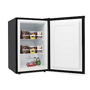 COSTWAY EP23796 Mini Size with Stainless Steel 3.0 CU FT Capacity-Adjustable Compact Single Door Upright Freezer, Gray+Black
