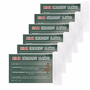 JIJI&ZEZE Emergency Blankets, Mylar Thermal Space Blanket Used for Outdoor Hiking Camping Marathons or First Aid Survival kit (6, Single Extra Large)