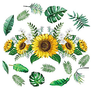 Dorakitten Leaf Wall Decals, Dorakitten Sunflower Wall Stickers DIY Tropical Palm Leaf Wall Art Decal Waterproof Leaf Stickers for Kitchen Bathroom Living Room
