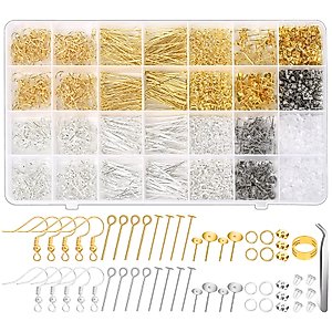 Modacraft 2000Pcs Earring Making Supplies Kit - Hypoallergenic, Includes Hooks, Findings, Posts, Backs, Pins, Jump Rings for Jewelry Making