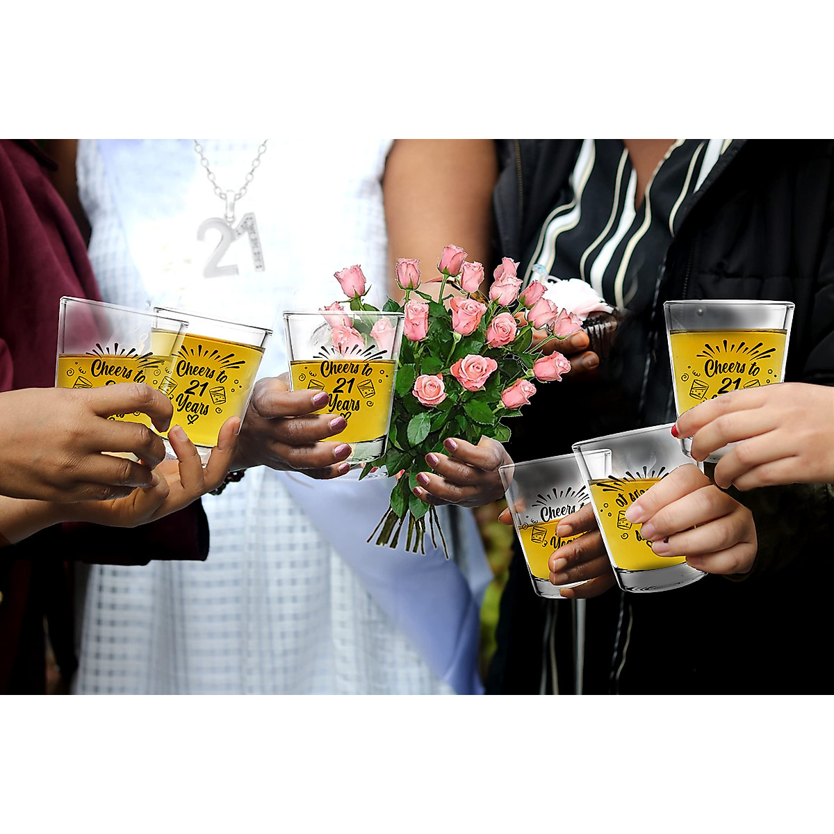 Bisyata 21st Birthday Shot Glass Gift Set for Women and Men - 21 Birthday Party Decorations for Her or Him - Cheers to 21 Years CLEAR Shot Glasses - 2oz Set of 6 - With Gift Box