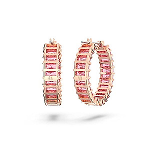 Swarovski Matrix Hoop Earrings with Pink Baguette-Cut Crystals on Rose Gold-Tone Finished Settings, Part of the Swarovski Matrix Collection
