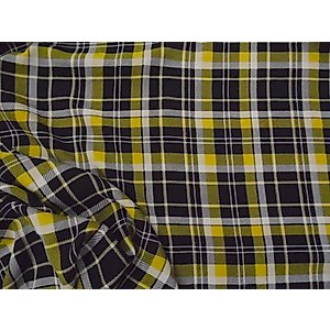 Discount Fabric Challis Rayon Apparel Plaid Yellow Black White E52 (Yard)