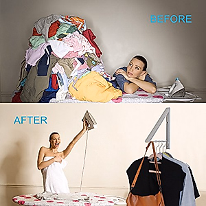 qinisi Retractable Clothes Rack - Wall Mounted Folding Clothes Hanger Drying Rack for Laundry Room Closet Storage Organization, Aluminum, Easy Installation, 1 Pack (Silver)