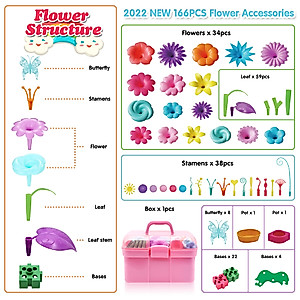 Soinsfac Flower Garden Building Toys, Updated 166pcs Educational Toys for 3-6 Year Old Toddler Toys for Girls Boys Gifts, Kids Gardening Set Learning Game Toys Activity Stem Toys Gifts for Birthday