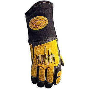 Caiman Premium Top Grain Cowhide Leather MIG/Stick Welder's Glove with Flame Resistant Fleece, Laminated Foam Insulation, Cool-Design, Tuff-Steer, Kevlar, Black/Gold, X-Large (1832-6)