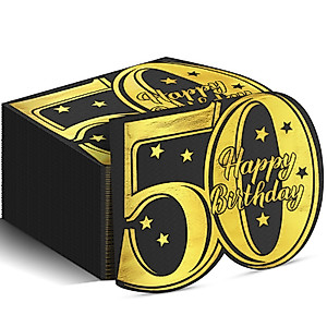 Pasimy 100 Pcs 50th Birthday Napkins Black and Gold 50th Cocktail Napkins Disposable 50 Year Paper Napkins 50th Birthday Favors for 50th Anniversary Birthday Wedding Party Decorations