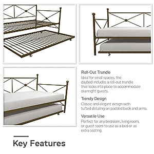 DHP Lina Metal Daybed with Trundle, Twin Size Sofa Bed Frame, Gold