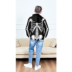 AIDEAONE Kids Boys Girls Hoodies Cool Black Skeleton Halloween Sweatshirts Fashion Novelty Hoodies Size L