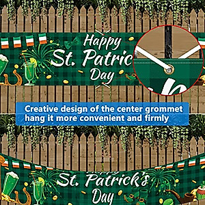 Probsin Happy St. Patrick's Day Banner 120" x 20" Large St Patricks Day Decorations Shamrock Clover Sign Irish Party Hanging Supplies Decor Lucky Holiday with Brass Grommets for Home,Outdoor,Indoor,Yard,Garden