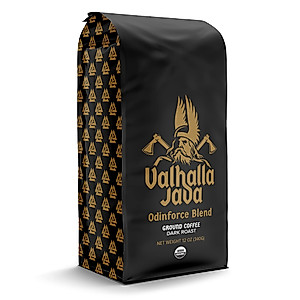 Death Wish Coffee Valhalla Java Dark Roast Grounds, 12 Oz, Extra Kick of Caffeine, Bold & Intense Blend of Arabica Robusta Beans, USDA Organic Ground Coffee, Powerful Coffee for Morning Boost