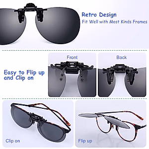 Costyle Black Grey Retro Polarized Clip on Flip up Plastic Sunglasses Driving Fishing Traveling