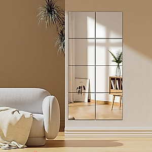 LTENG Frameless Glass Mirrors, Full Length Mirror Tiles 8PCS (8" X 8"),Large Wall for Gym,Bedroom,Door,Bathroom
