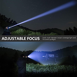 POCKETMAN Super Bright Flashlight 5000 Lumens Flashlight with 3 Light Modes for Camping Hiking and Home Emergency(Battery not Included)