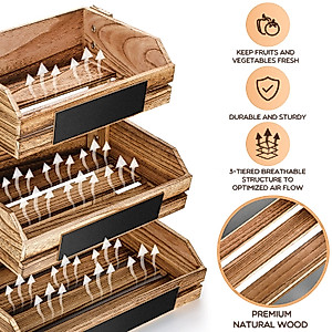 2 Pcs 3 Tier Fruit Basket for Kitchen Wooden Fruit Bowl Fruit Stand for Kitchen Countertop Heavy Duty Fruit and Vegetable Storage Holder for Fruit, Vegetables, Bread, Produce Home Storage and Display