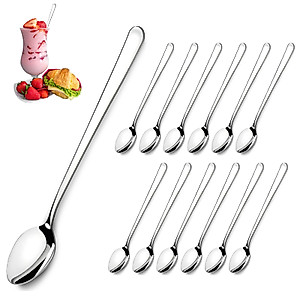 Pleafind 12-PCS Long Spoon (7.9 inch), Long Handle Iced Tea Spoons, Coffee Spoon, Ice Cream Spoon, Stainless Steel Stirring Spoon, Long Spoons for Shakes Cocktail Stirring Coffee Cold Drink