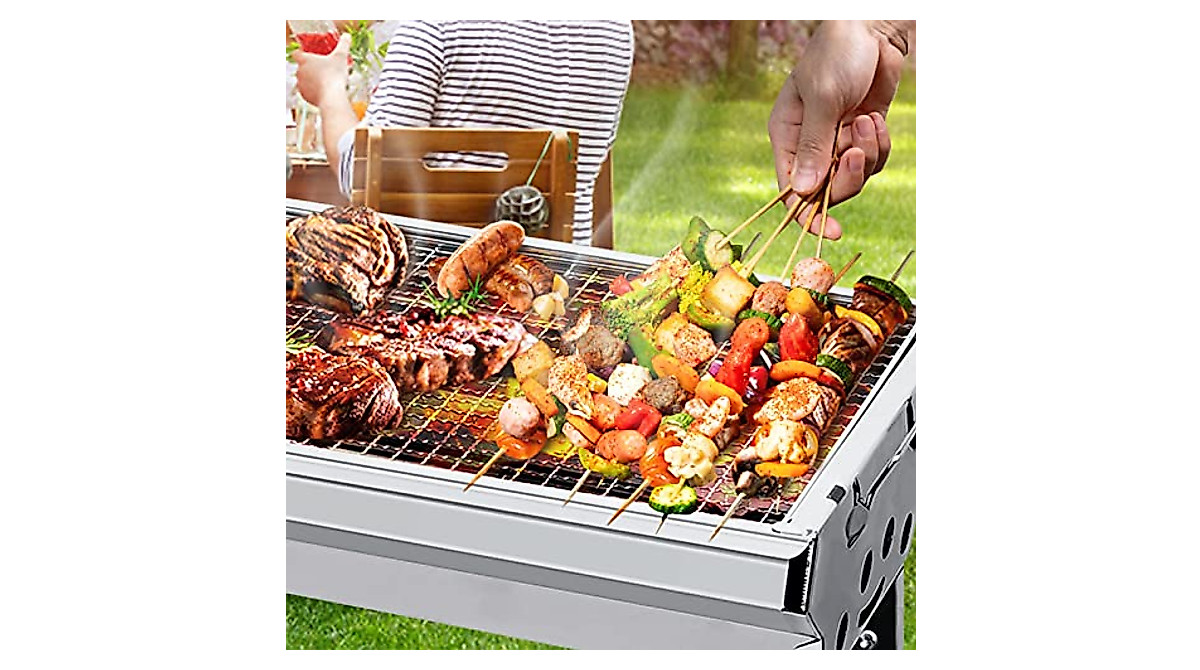 Uten Portable Charcoal Grill, Stainless Steel Folding BBQ Grill and Smoker, Barbecue Grill for ...