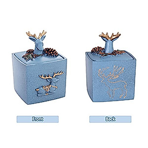 Mekoly Cotton Swab Holder, Resin Qtip Holder with Lids, 3 Compartments Dispenser Storage Box Cosmetics Countertop Organizer Containers Apothecary Jars Christmas Reindeer,Blue