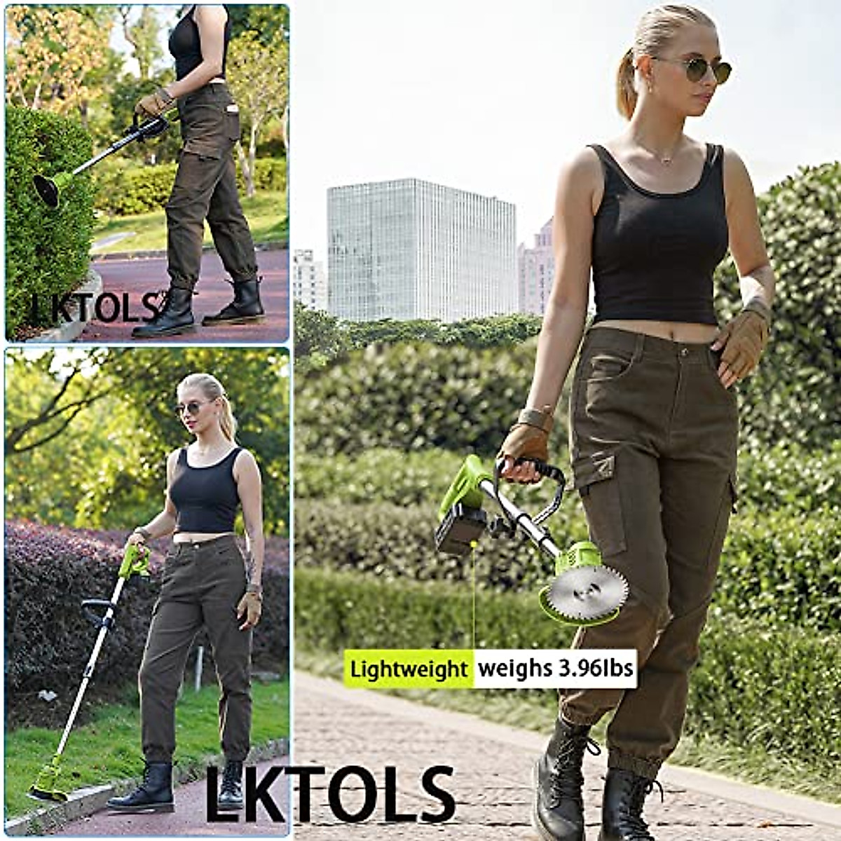 Cordless String Trimmer Electric Weed Eater Battery Powered 24v Weed Wacker 3-in-1 Cutting Tool 17 Blades Lawn Trimmer Edger Height Adjustable Low Noise Brush Cutter for Lawn, Yard, Garden, Bush