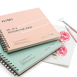 HIMI Gouache Pad 8.5X8.5''(98lb/160g) 50 Sheets Mix Paper Pad, Side Wire Bound, Fine Texture, in Gouache Acrylic Art Pad for Sketching, Ink Sketch Book, Art Supplies Drawing Pad Gift （Green）