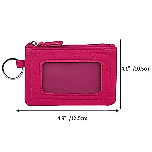 Iconic Zip ID Case Card Holder for Women,Signature Cotton Coin Purse with Id Window,RFID Blocking Change Pouch with Key Chain (Rose)