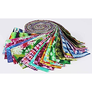 Soimoi 40Pcs Tie Dye Print Cotton Precut Fabrics for Quilting Craft Strips 2.5x42inches Jelly Roll - Multicolor