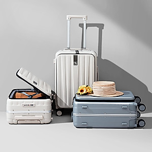 Hanke 26 Inch Large Luggage Suitcase Top Opening Aluminum Frame Travel Luggage Hard Shell Suitcases with Wheels for Woman Men.(Ivory white)