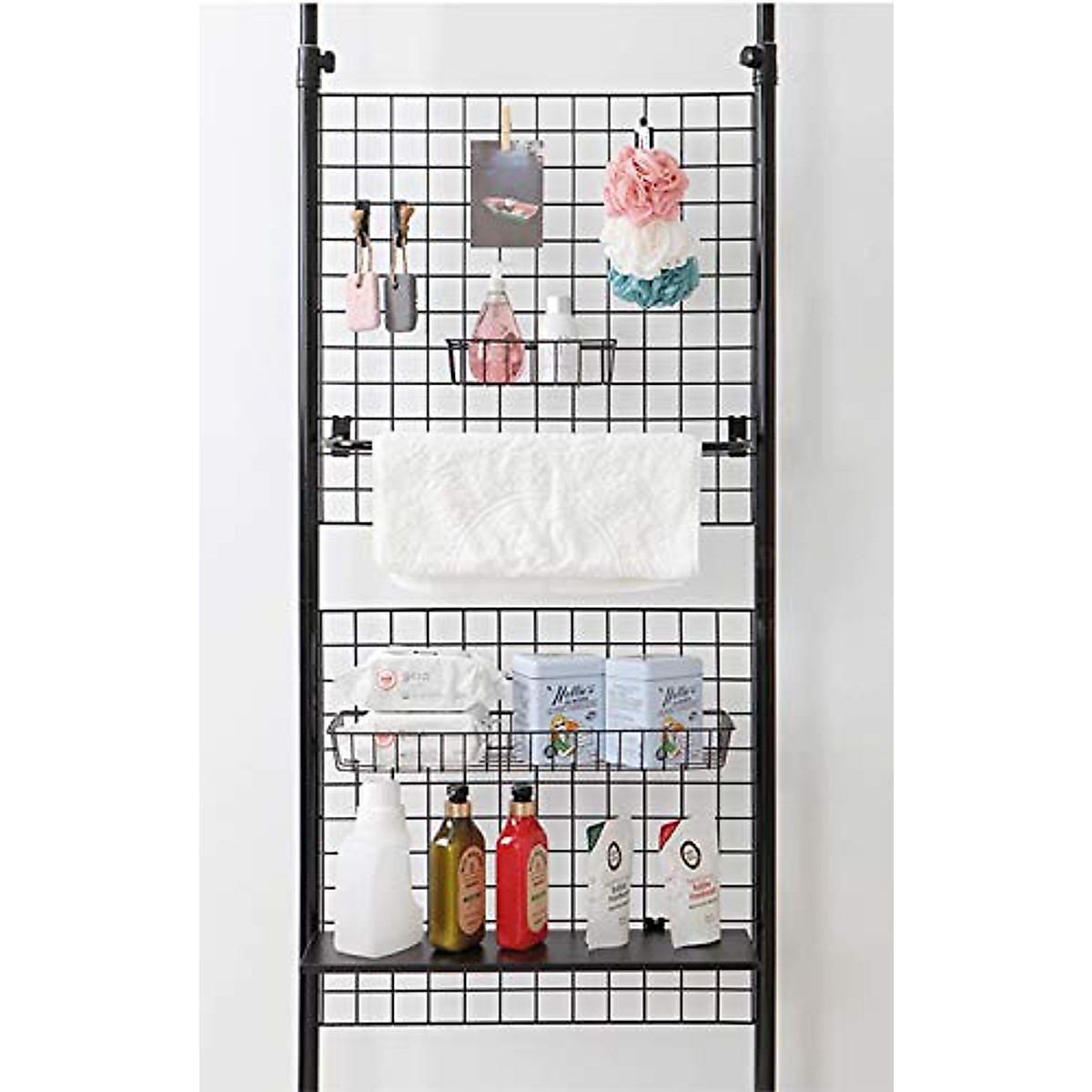 Casamaru Magic Partition Steel MESH Basket with Hook for Wire Wall Grid & Panel [Black,Medium]