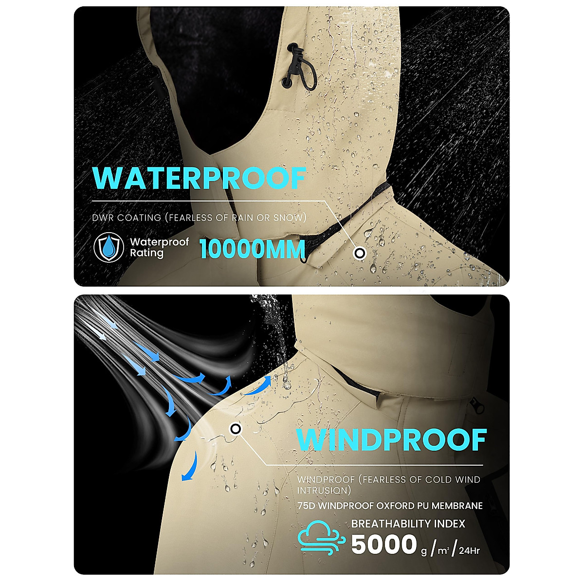 WULFUL Men's Waterproof Ski Jacket Warm Winter Snow Coat Mountain Windbreaker Hooded Raincoat