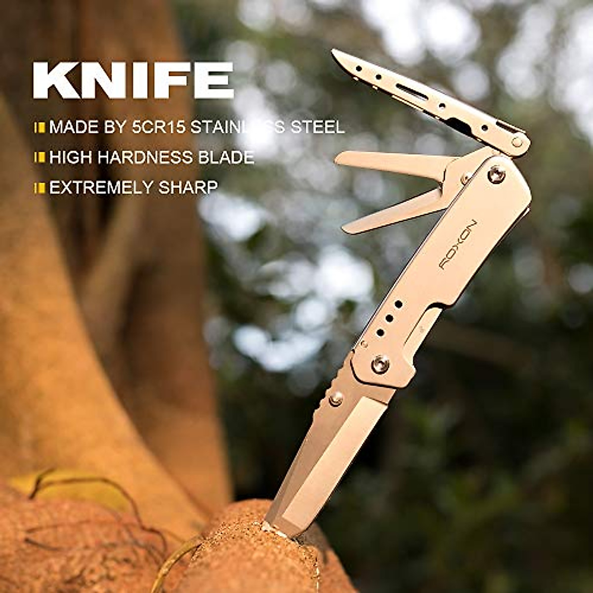 Roxon S501 Folding Pocket Knife and Scissors 2 in 1 Must-have at Home EDC Multi tool with Belt Clip, Perfect for Housework, Rescue, Hunting, Survival, Fishing, Hiking, Camping