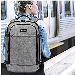 Asenlin 40L Travel Backpack for Women Men，17 Inch Laptop Backpack Flight Approved Luggage Carry On Water Resistant Computer Backpack for Weekender Overnight Large Daypack Grey