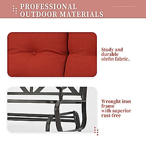 SUNCROWN Outdoor Swing Glider Chair, Patio 2 Seats Loveseat Rocking Chair with Cushions, Steel Frame Furniture-Red