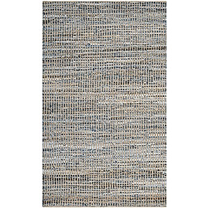 SAFAVIEH Cape Cod Collection Accent Rug - 4' x 6', Natural & Blue, Handmade Flat Weave Coastal Braided Jute, Ideal for High Traffic Areas in Entryway, Living Room, Bedroom (CAP352A)