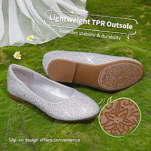 DREAM PAIRS Girls Mary Jane Ballerina Flat Shoes, Muy-Shine-Silver Glitter - 2 Little Kid (Muy-Shine)