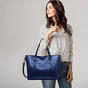 WIOLETA Work Purses for Women Leather Tote Bag for Women Portland Leather Handbags Large Handbags for Women Large Leather Tote Bag (Blue)