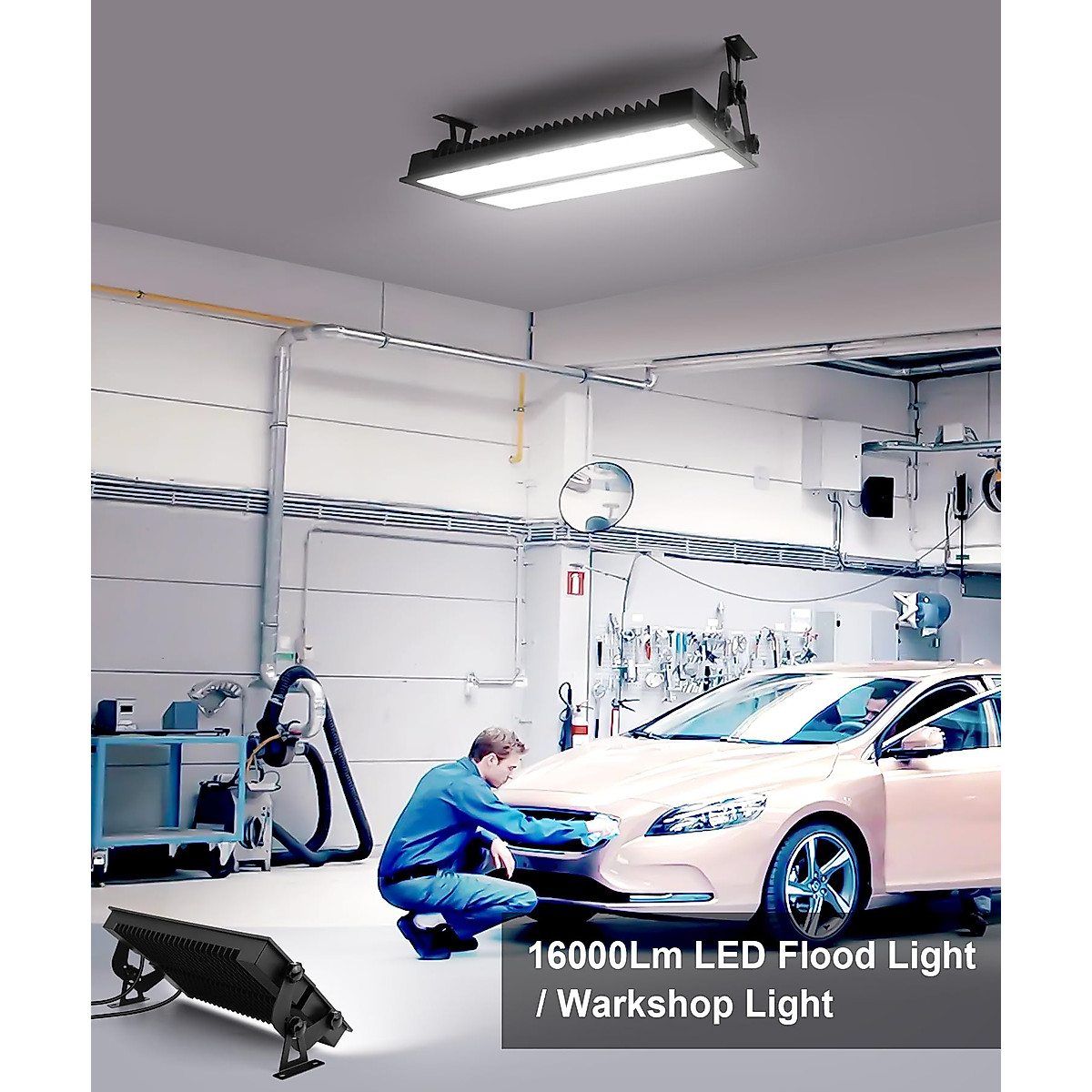 2 Pack 120W LED Shop Lights, 1000W Equiv 16000lm Super Bright LED Garage Light, IP66 Waterproof Outdoor Flood Light with Plug, 5000K Daylight White LED High Bay Light for Workshop Yard Garage Factory