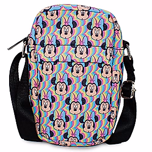 Buckle Down Disney Bag, Cross Body, Minnie Mouse Surprised Expression, Rainbow Multi Color, Vegan Leather